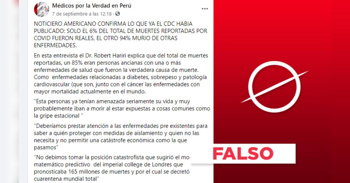No, los CDC de EE. UU. no reportaron que “solo el 6% de muertes por ...