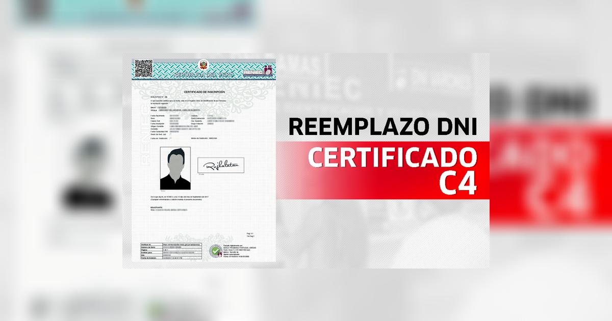 Reniec Certificado C4 gratis: qué es, cómo se solicita, inscripción, cuánto cuesta y para qué lo ...