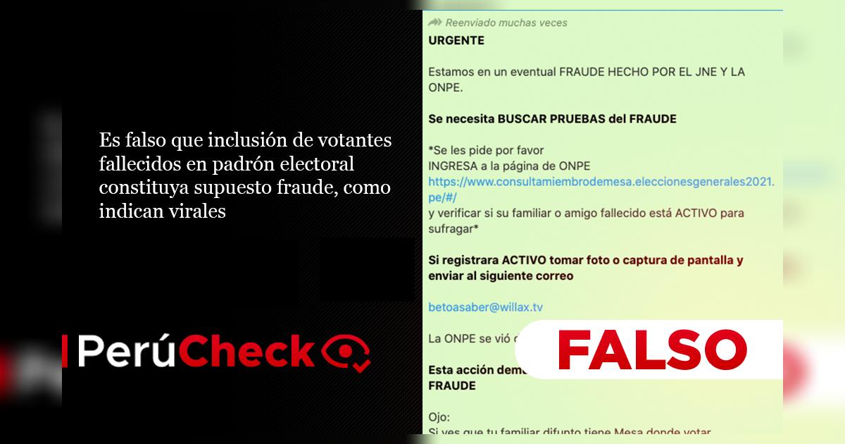 Es falso que inclusión de votantes fallecidos en padrón electoral ...