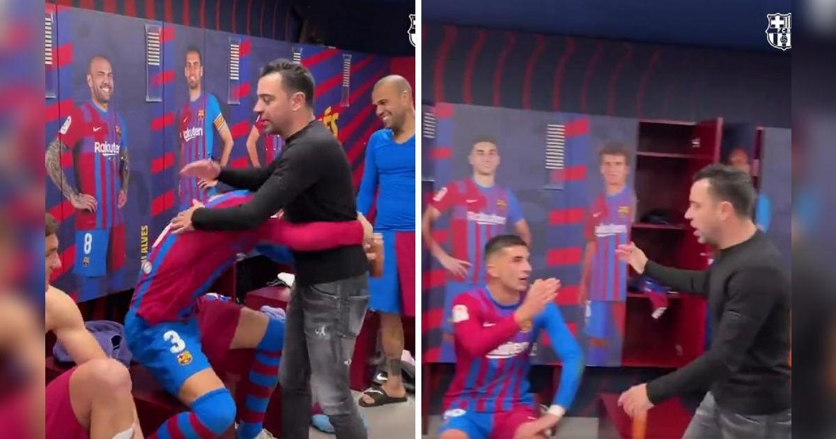 La emoción de Xavi Hernández en el vestuario tras la victoria del FC ...