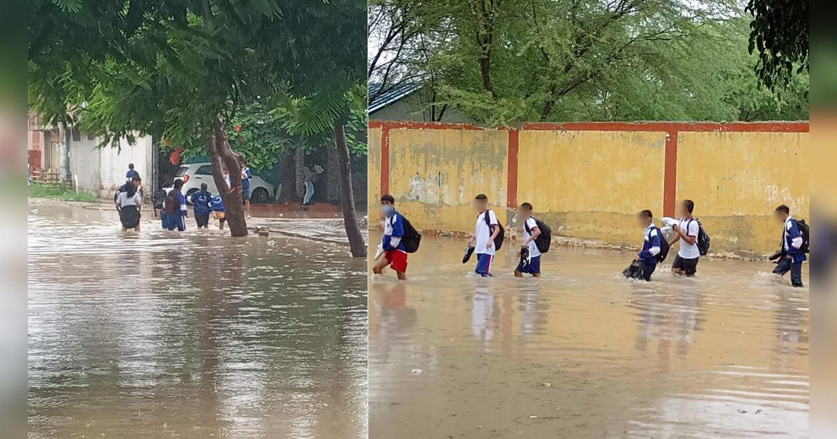 Piura: escolares piuranos cruzan calles inundadas de agua y lluvias ...