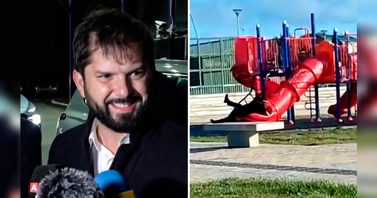 Elecciones 2023 | Gabriel Boric se lanzó por tobogán en parque para ...