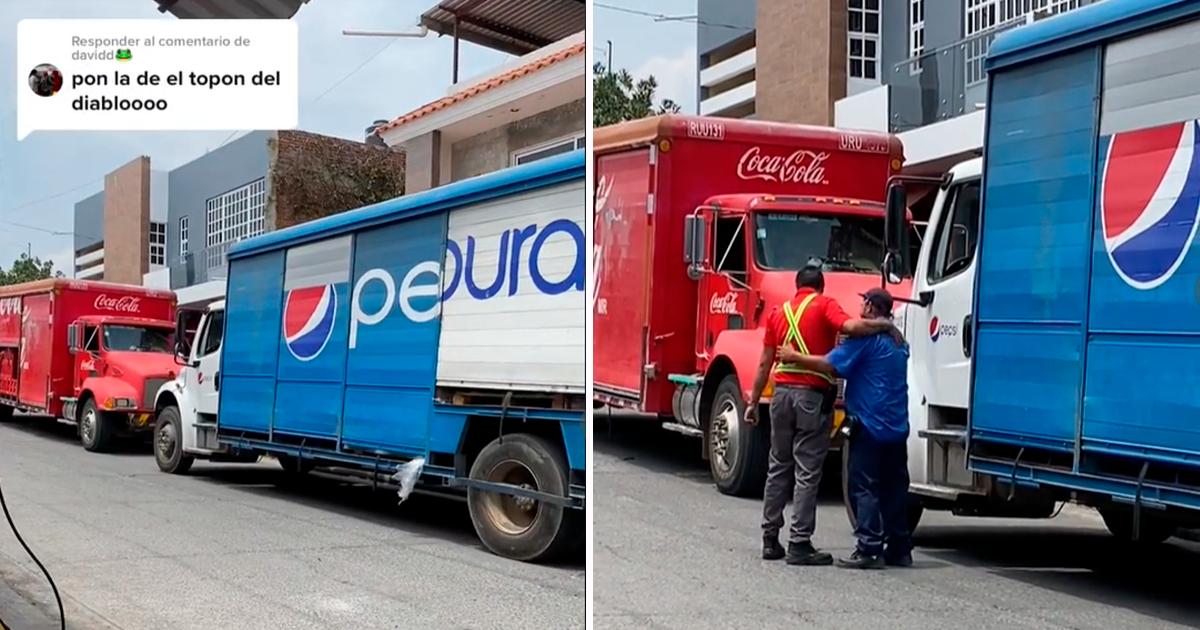 Pepsi y Coca Cola: encuentro de titanes: choferes de ambas empresas se encuentran en plena ...