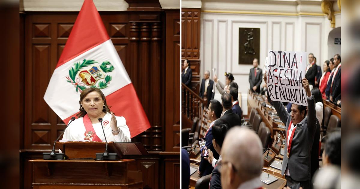Dina Boluarte: congresistas de izquierda mostraron pancartas contra la presidenta a su ingreso ...