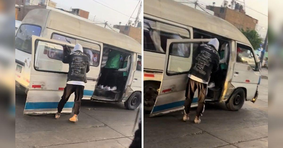 Captan a cobrador de Perú cargando puerta de combi y en redes bromean ...