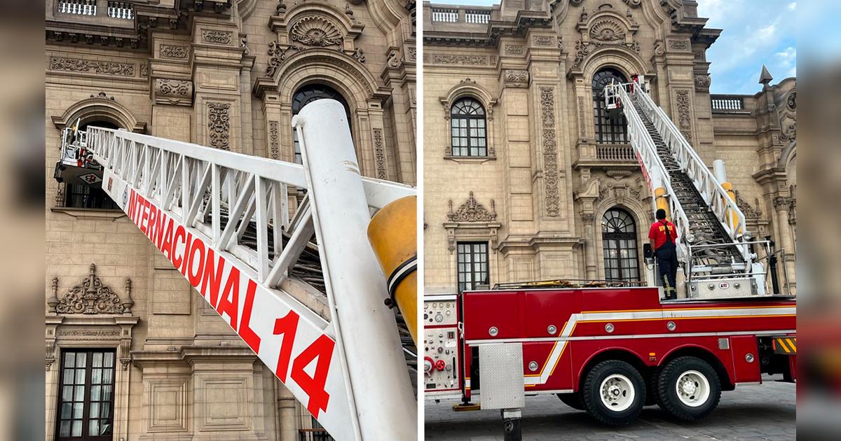 Escalera de Bomberos es usada para limpiar ventanas y escudo del ...