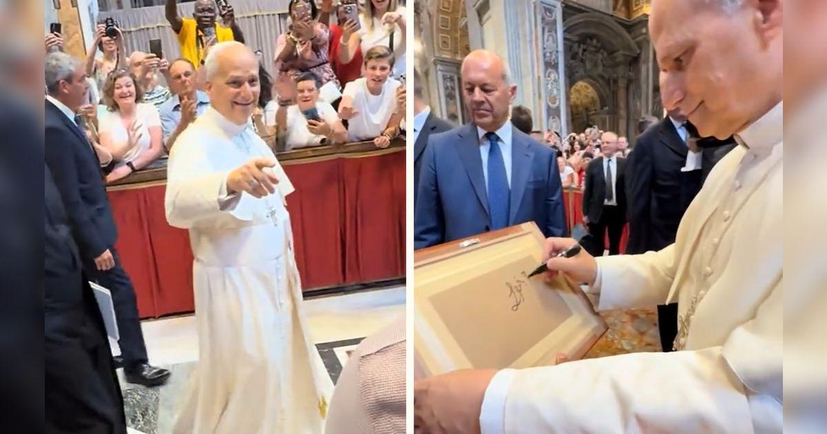 Papa León XIV sorprende al darle autógrafo a peruano en el Vaticano y ...