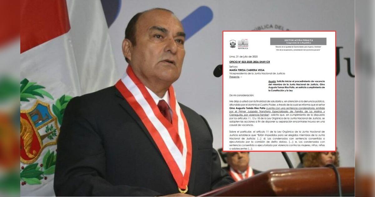 Congreso: solicitan vacancia de Gino Ríos como presidente de la JNJ por sentencia de violencia ...