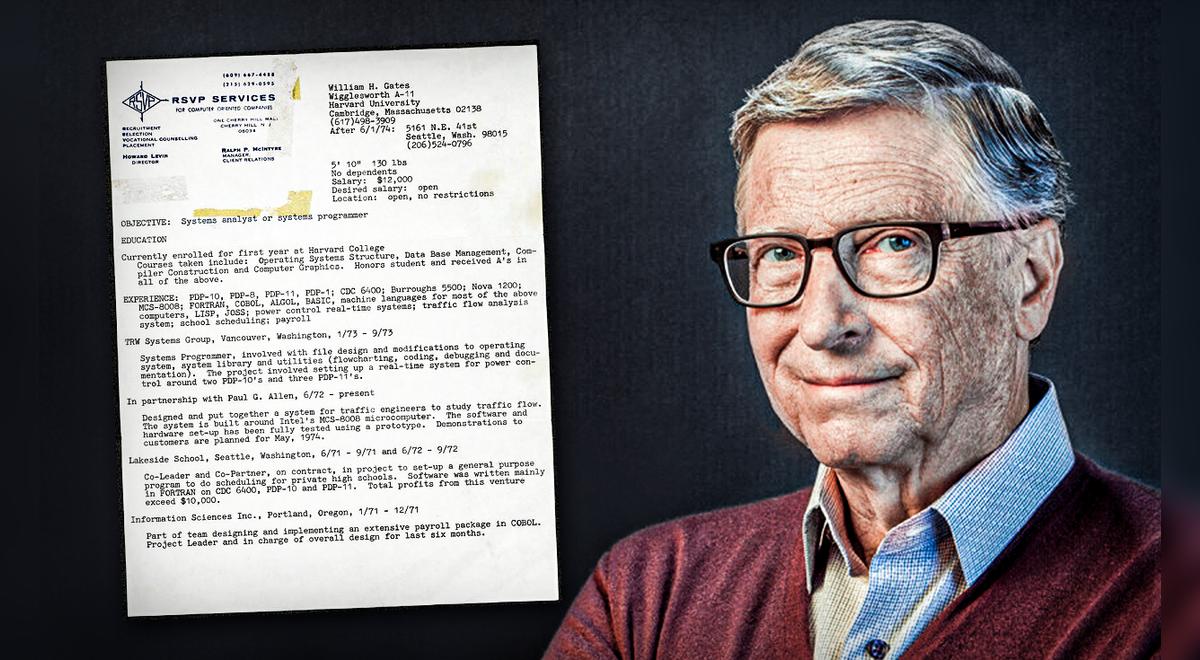 El CV de Bill Gates cuando tenía 18 años: ¿cuánto quería ganar y cómo ...