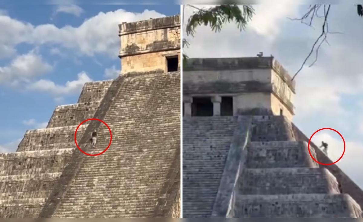Turista alemán causó indignación al escalar la pirámide de Chichén Itzá ...