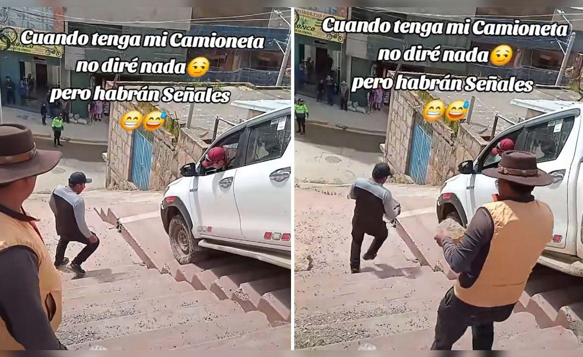 Peruanos bajan camioneta por escaleras y escena es viral: “Tal vez ...
