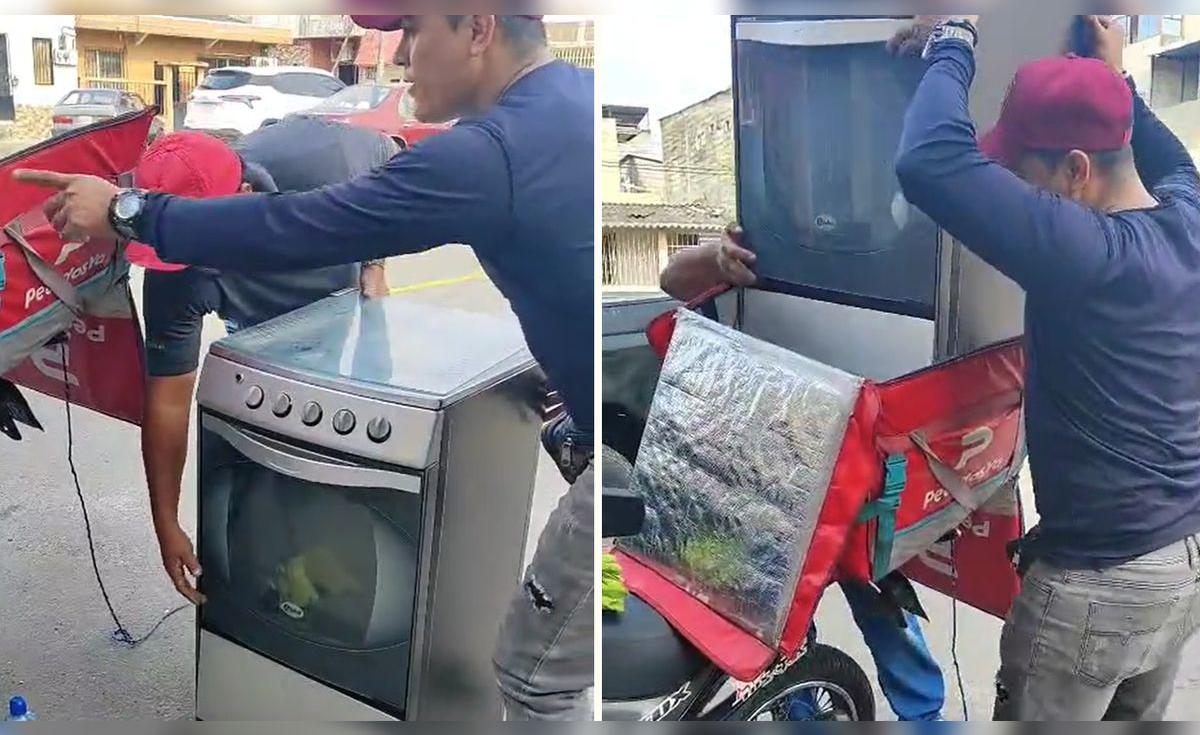 Delivery sorprende al trasladar una refrigeradora en su motocicleta y ...
