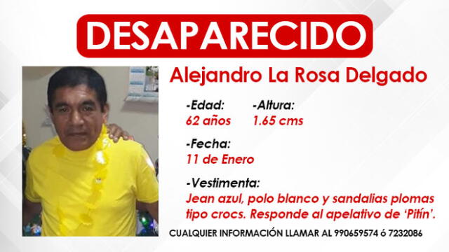 Alejandro La Rosa Delgado: Adulto mayor sale a comprar y desaparece en ...