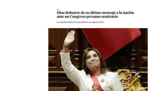 Así informaron los medios internacionales sobre el último mensaje a la nación de Dina Boluarte ...