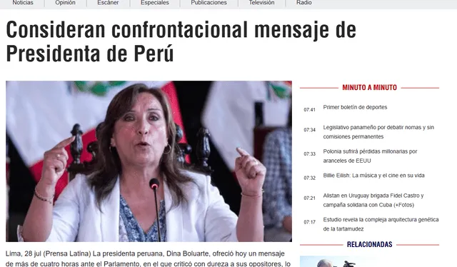 Así informaron los medios internacionales sobre el último mensaje a la nación de Dina Boluarte ...