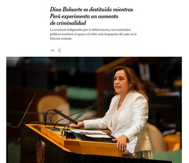 “La presidenta más impopular de Perú cae destituida”: así informaron medios internacionales ...