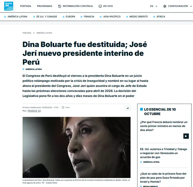 “La presidenta más impopular de Perú cae destituida”: así informaron medios internacionales ...