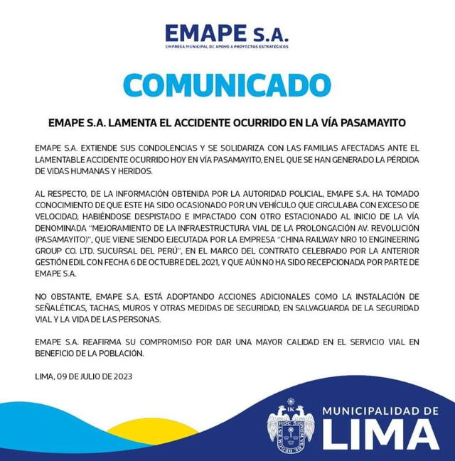 Pasamayito: Emape anuncia que instalarán señaléticas, tachas y muros ...