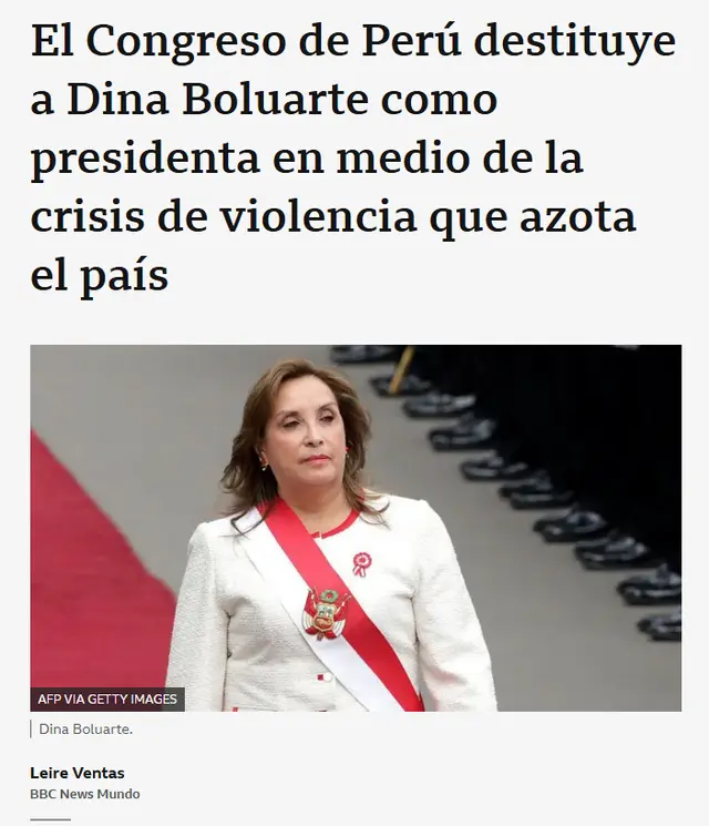 “La presidenta más impopular de Perú cae destituida”: así informaron medios internacionales ...