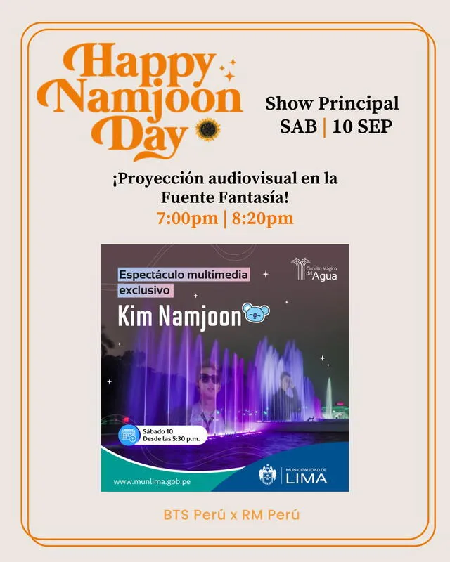 BTS, cumpleaños de Namjoon 2022 en Parque de las Aguas Perú: fans dedican proyección especial al ...
