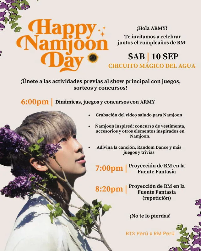 BTS, cumpleaños de Namjoon 2022 en Parque de las Aguas Perú: fans dedican proyección especial al ...